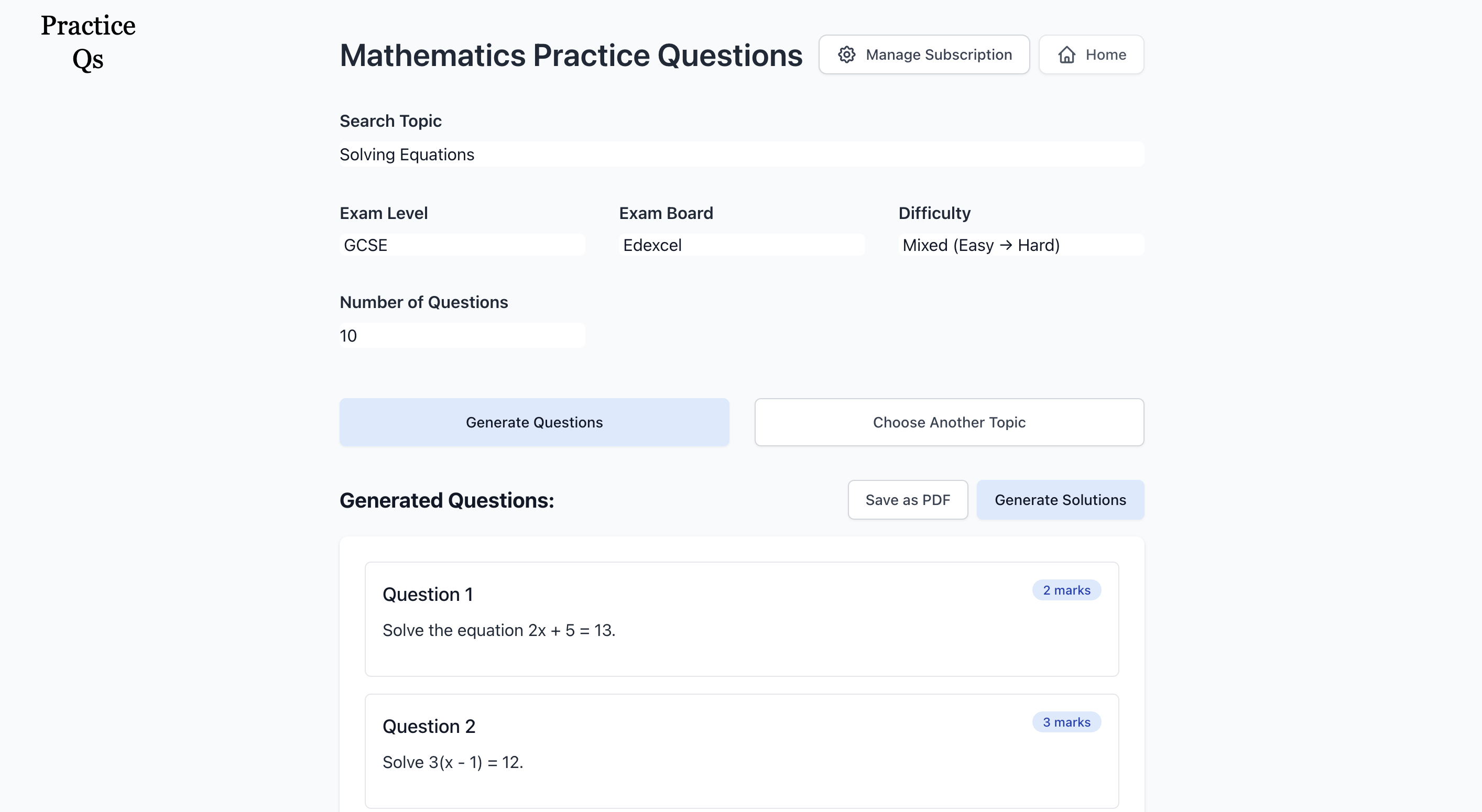 Practice Qs – Generate Practice Questions | Maths, Science & More